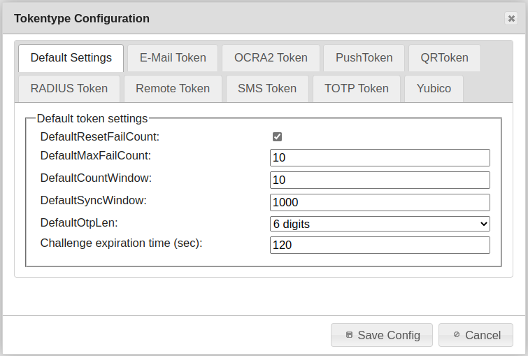 1.5.1. Tokentype Configuration — LinOTP Documentation