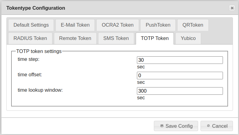 1.5.1. Tokentype Configuration — LinOTP Documentation